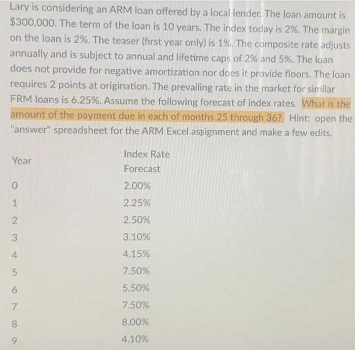 Solved Lary is considering an ARM loan offered by a local | Chegg.com
