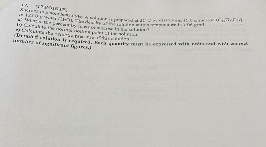 Solved ( 17 ﻿POINTS)Sucrose is a nonelectrolyte. A solution | Chegg.com