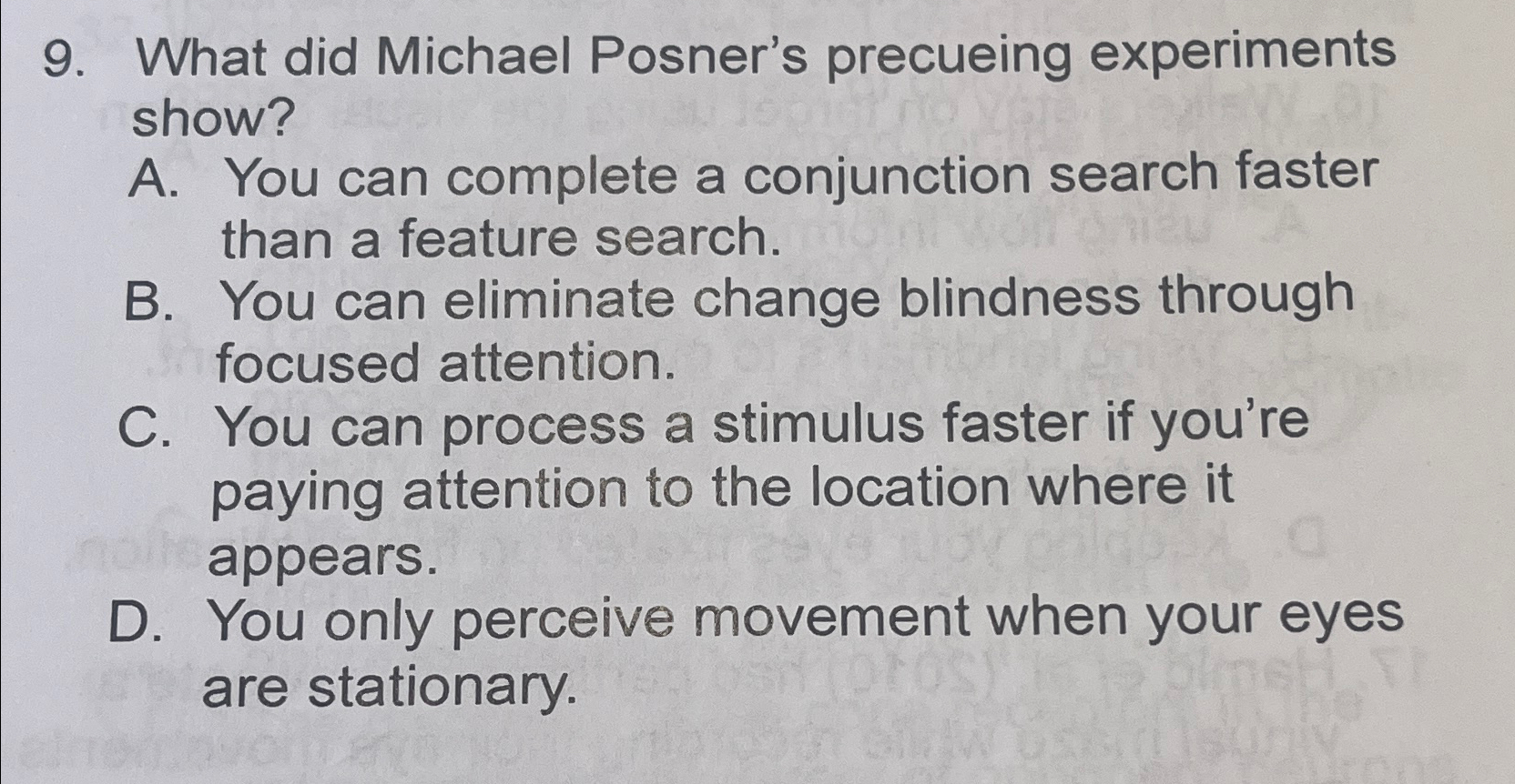 Solved What did Michael Posner's precueing experiments | Chegg.com