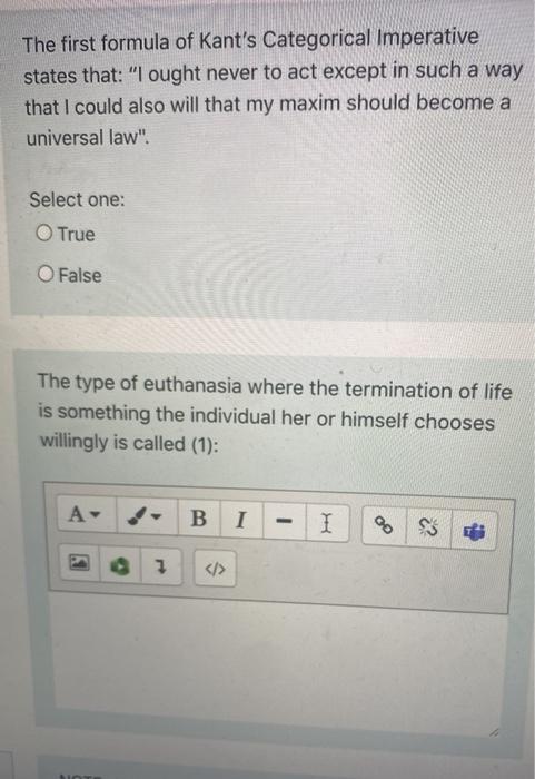 Solved The first formula of Kant's Categorical Imperative | Chegg.com