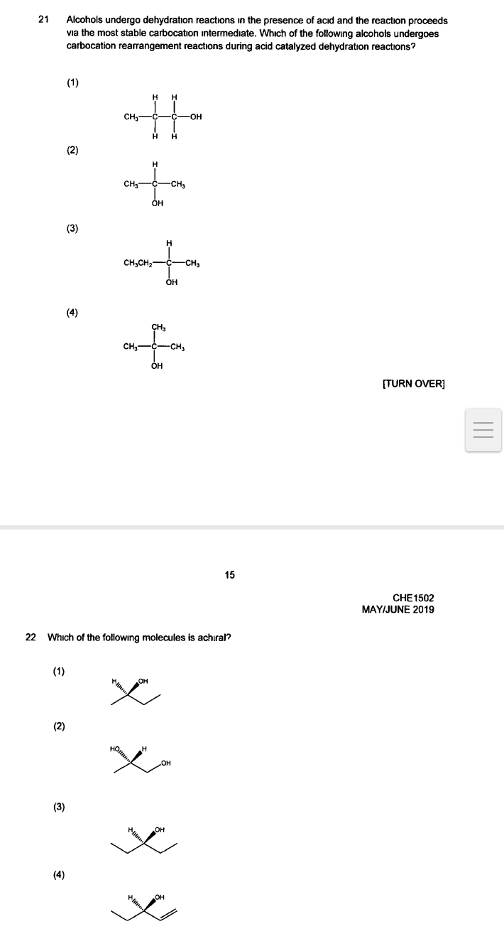Solved 21 Alcohols undergo dehydration reactions in the | Chegg.com