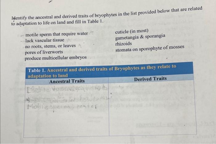 Solved Identify the ancestral and derived traits of | Chegg.com