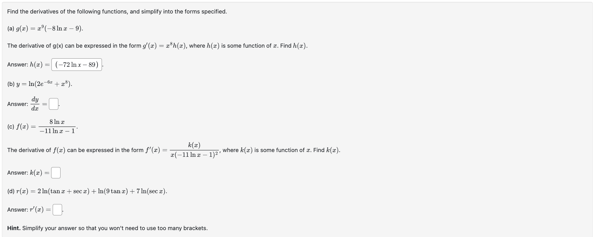 Solved Find the derivatives of the following functions, and | Chegg.com
