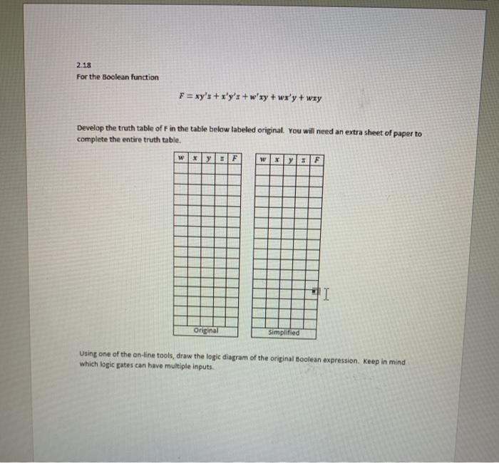 Solved 218 For The Boolean Function F Xys Xy Wxy 
