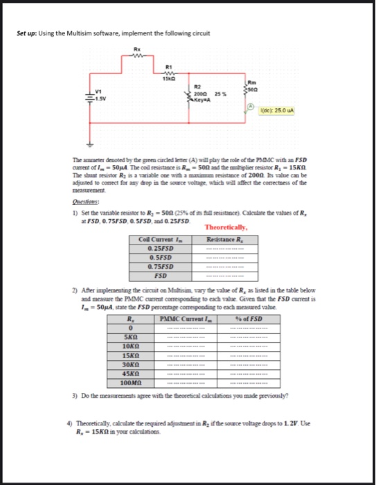 Solved Set up: Using the Multisim software, implement the | Chegg.com