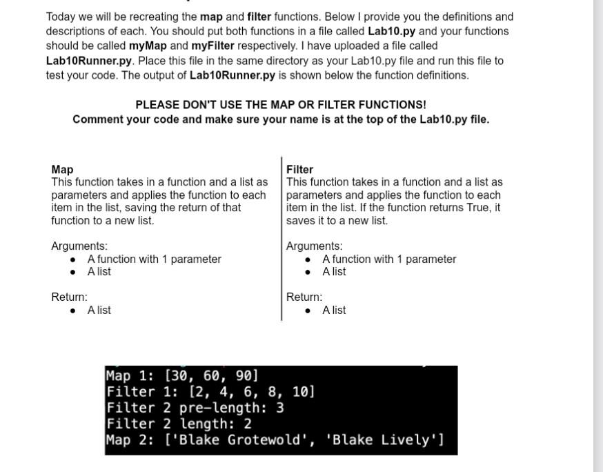 Solved Today we will be recreating the map and filter | Chegg.com