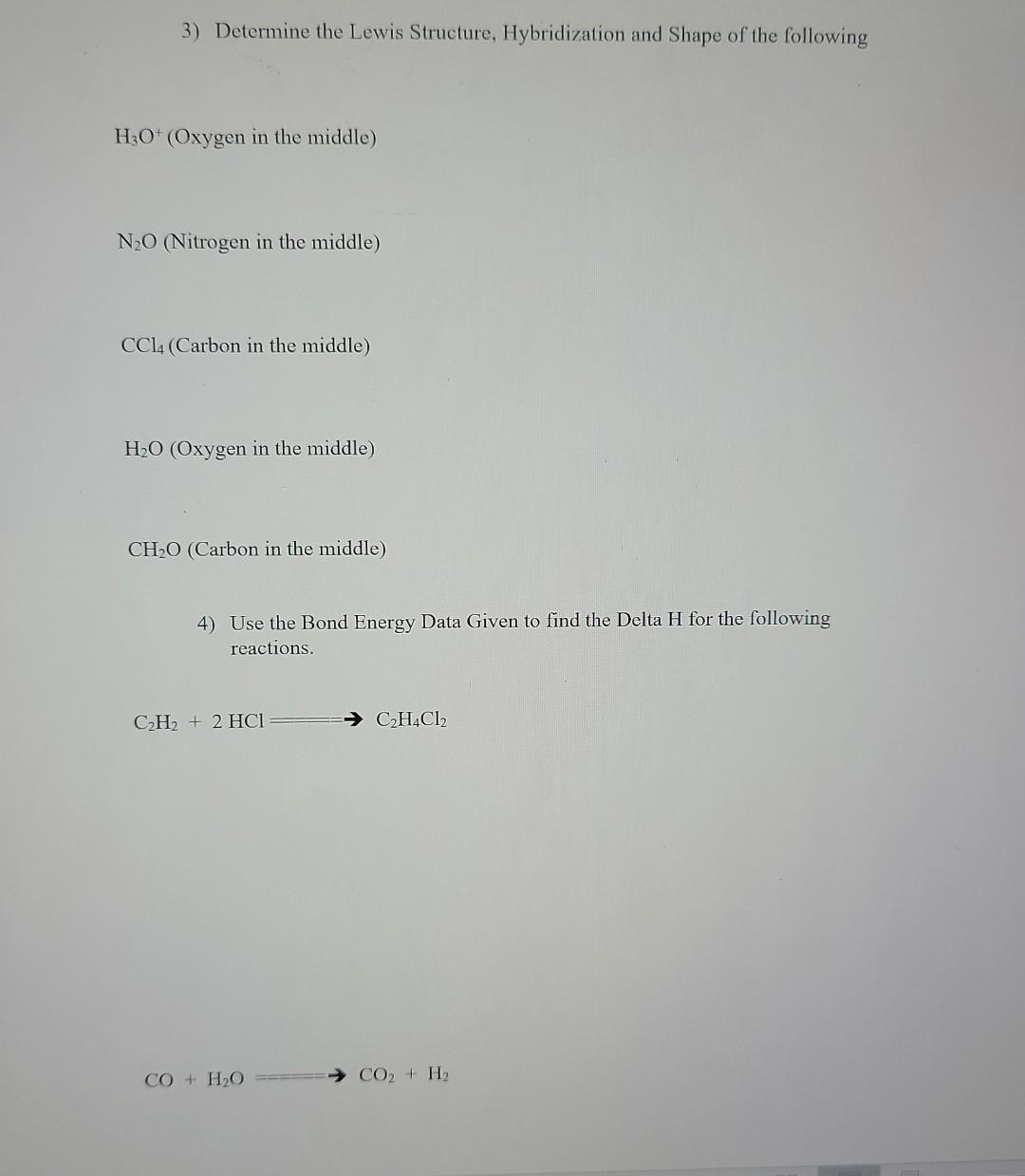 Solved 3) Determine the Lewis Structure, Hybridization and | Chegg.com