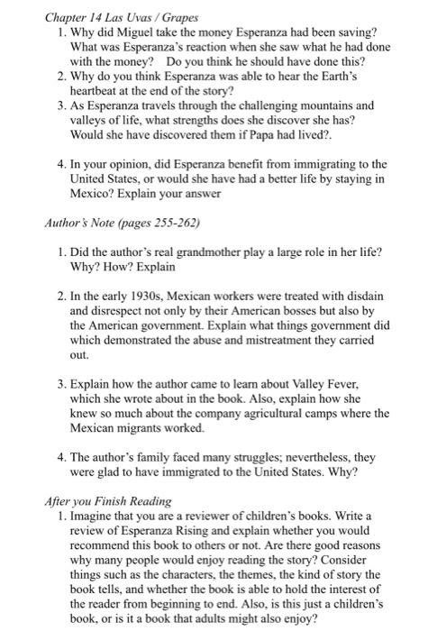 Chapter 14 Las Uvas / Grapes 1. Why did Miguel take | Chegg.com