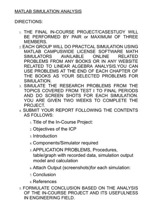 Solved MATLAB SIMULATION ANALYSIS DIRECTIONS: 1. THE FINAL | Chegg.com