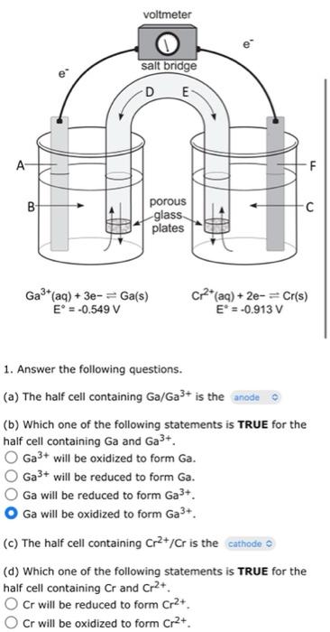 1. Answer the following questions. (a) The half cell | Chegg.com