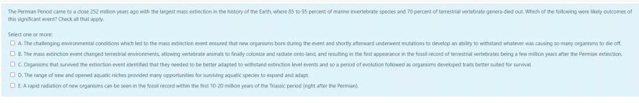 Solved The Permian Perod came to a dose 52 million years ago | Chegg.com