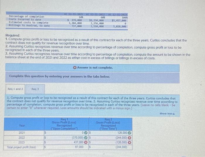 Solved Percentage of completion Costs incurred to date | Chegg.com