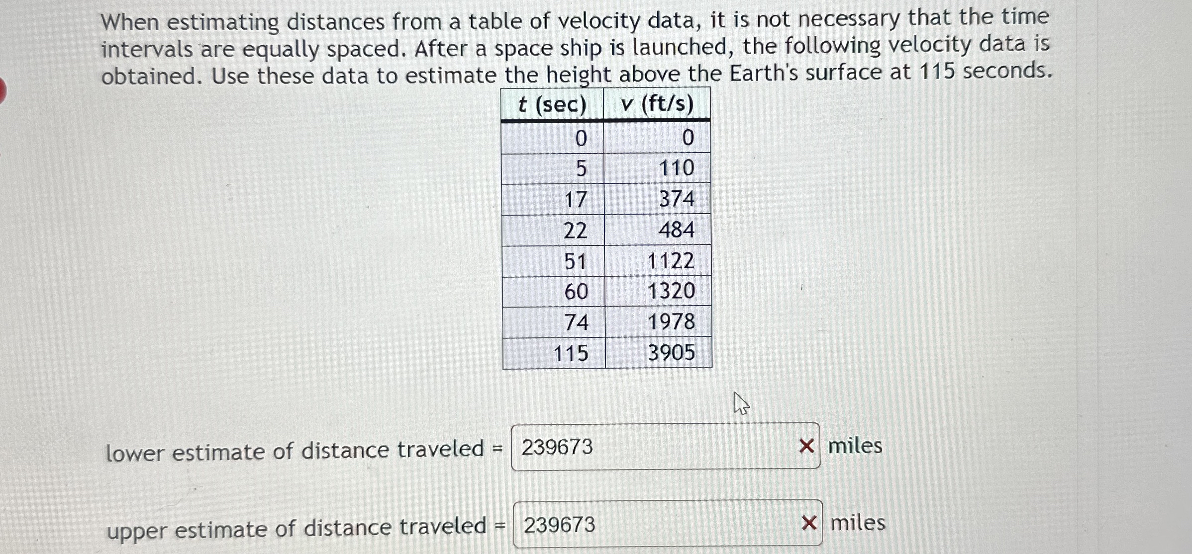 Solved When estimating distances from a table of velocity | Chegg.com