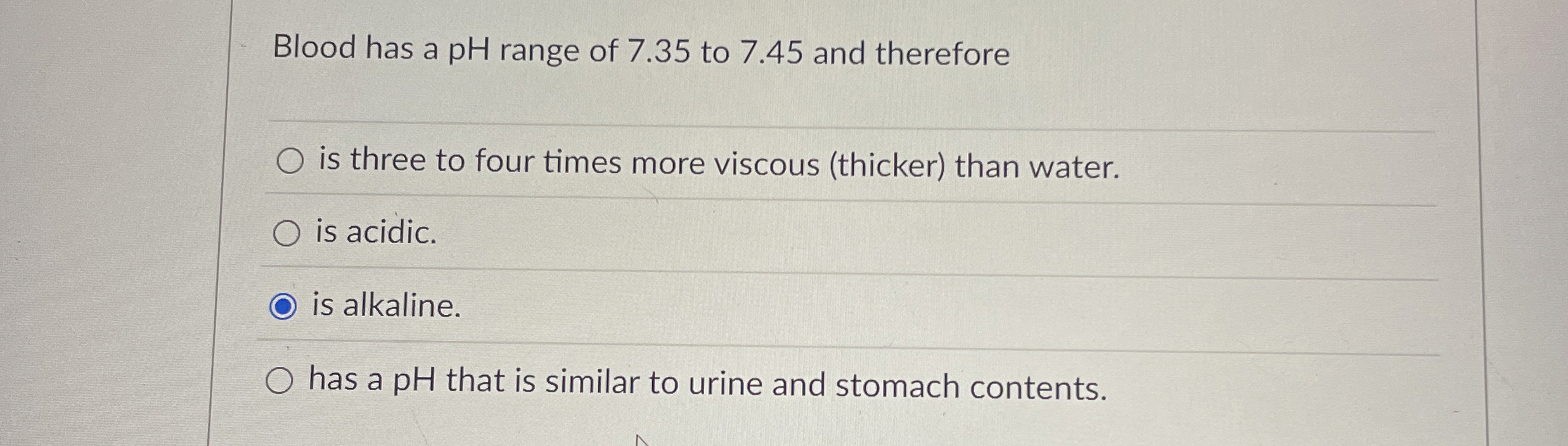 Solved Blood has a pH range of 7.35 ﻿to 7.45 ﻿and | Chegg.com