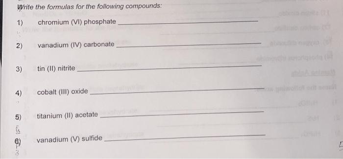 Solved Write the formulas for the following compounds: 1) | Chegg.com