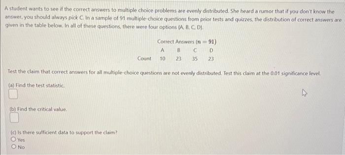 Solved A student wants to see if the correct answers to | Chegg.com