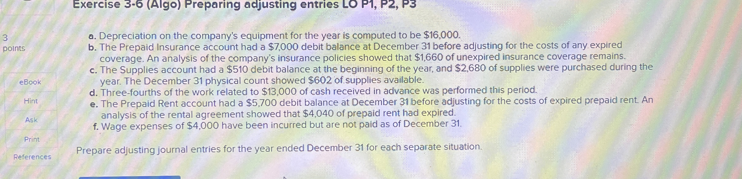 Solved Exercise 3-6 (Algo) ﻿Preparing adjusting entries LO | Chegg.com