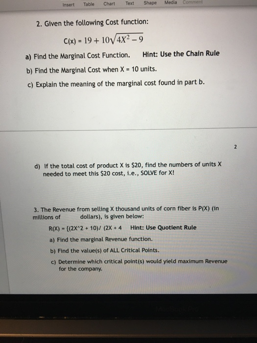 Solved Insert Table Chart Text Shape Media Comment 2. Given | Chegg.com