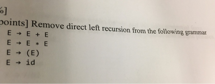 Solved points] Remove direct left recursion from the | Chegg.com