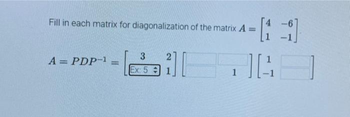 Solved Fill in each matrix for diagonalization of the matrix | Chegg.com