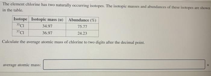 Solved The element chlorine has two naturally occurring | Chegg.com