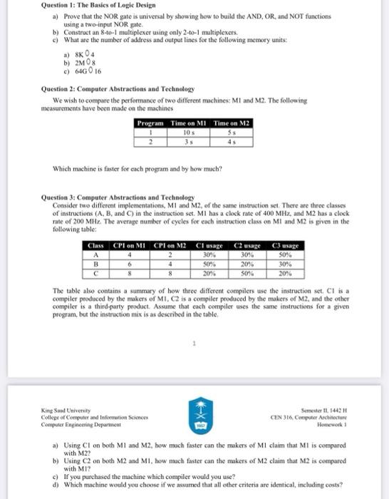 Solved Question 1: The Basics of Logie Design a) Prove that | Chegg.com