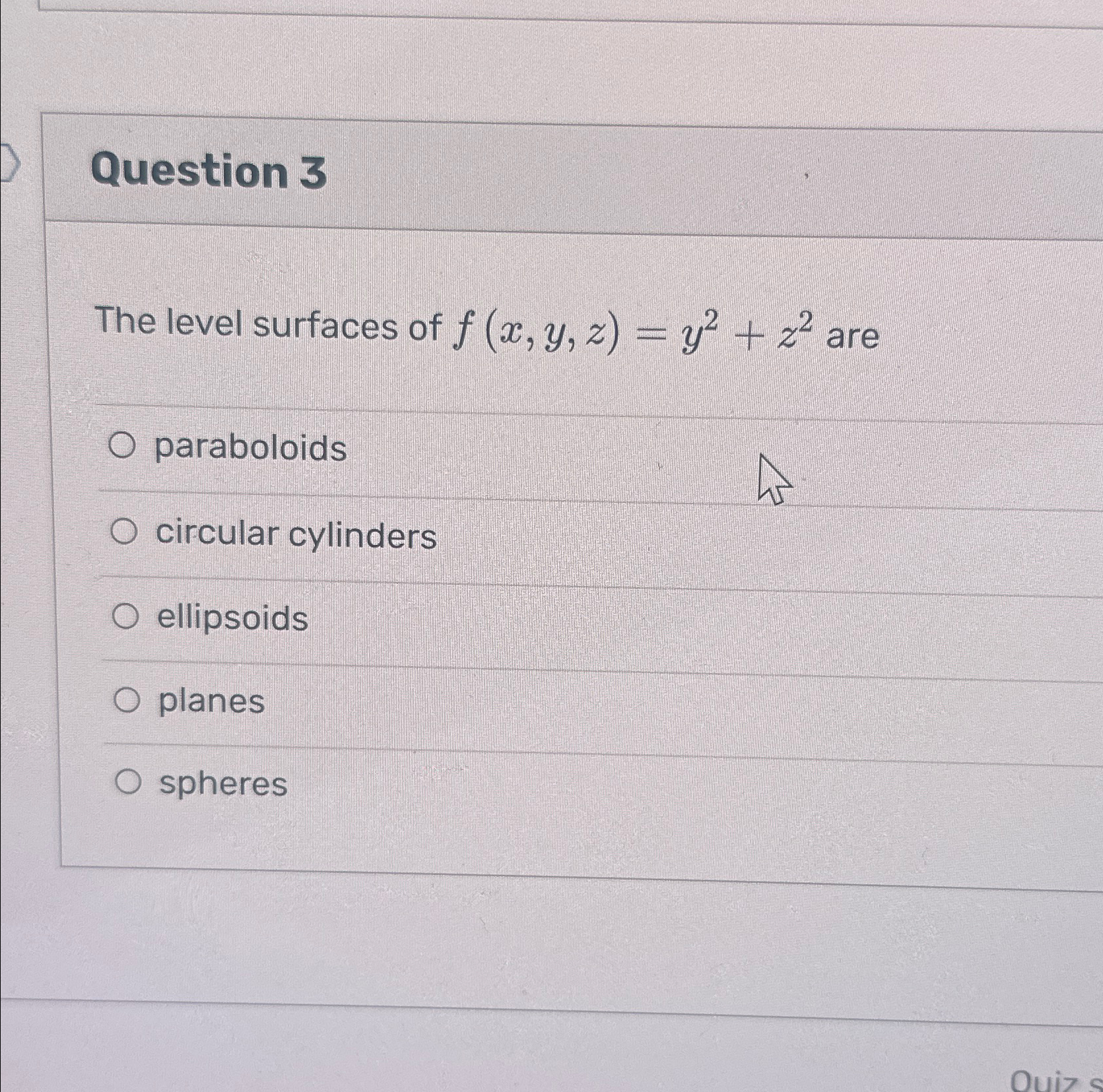 Solved Question 3The level surfaces of f(x,y,z)=y2+z2 | Chegg.com