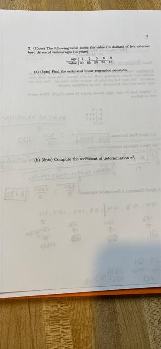 Solved 2. (10pts) The following table shows the value (in | Chegg.com