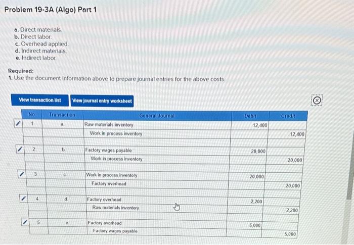 Solved Problem 19-3A (Algo) Computing and recording job | Chegg.com