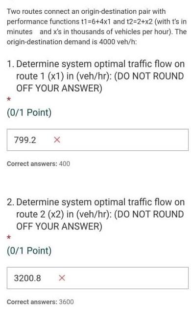 Solved Two routes connect an origin-destination pair with | Chegg.com
