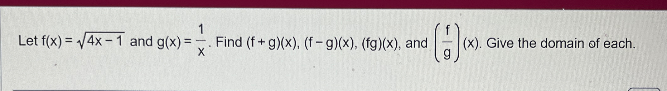 Solved Let f(x)=4x-12 ﻿and g(x)=1x. ﻿Find | Chegg.com