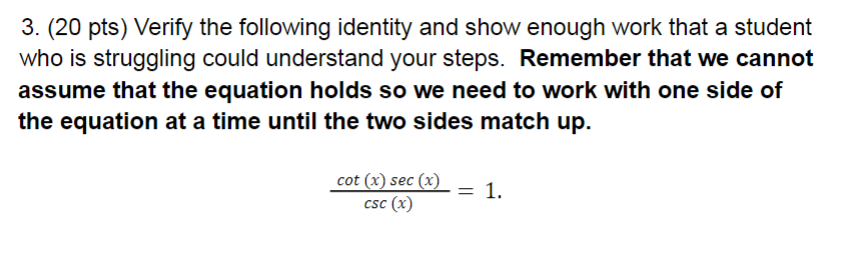 Solved (20 ﻿pts) ﻿Verify the following identity and show | Chegg.com