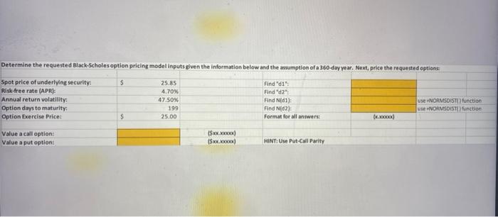 Solved Determine the requested Black-Scholes option pricing | Chegg.com