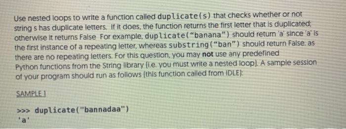 Solved Use nested loops to write a function called | Chegg.com