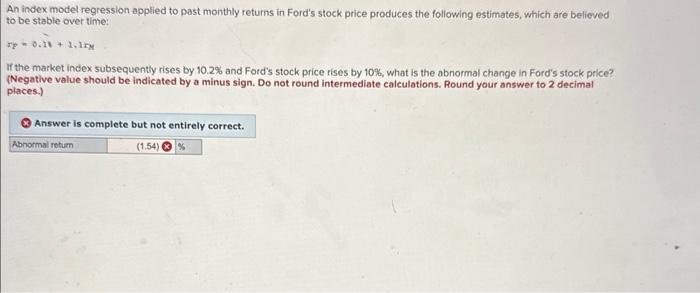 Solved An Index Model Regression Applied To Past Monthly