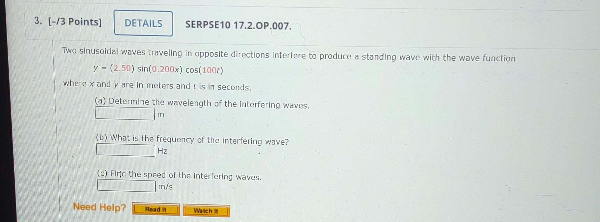 Solved Two sinusoidal waves traveling in opposite directions | Chegg.com
