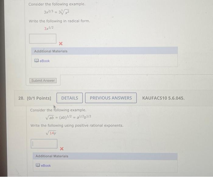 Solved Consider the following example. 3x2/3=33x2 Write the | Chegg.com