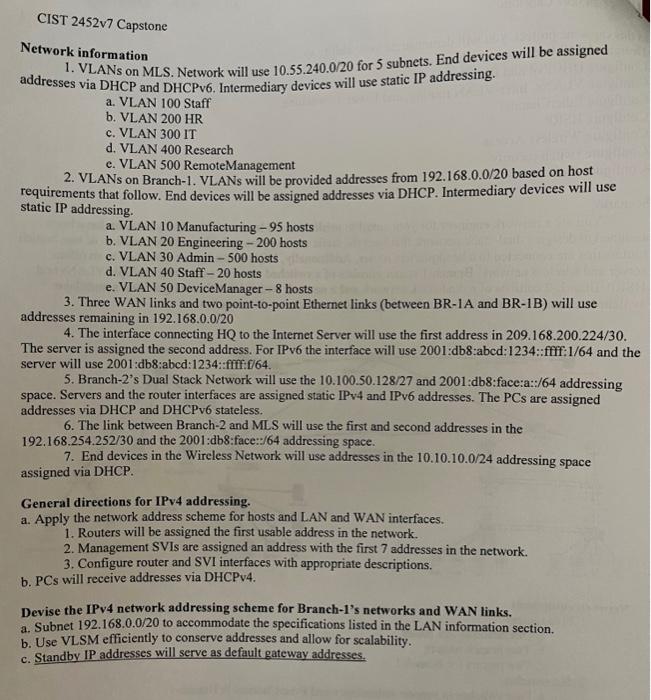 Solved Network information 1. VLANs on MLS. Network will use | Chegg.com