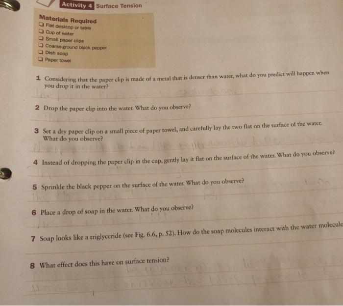 Solved Activity 4 Surface Tension Materials Required Flat | Chegg.com