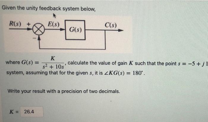Solved Given the unity feedback system below, R(s) + E(s) | Chegg.com