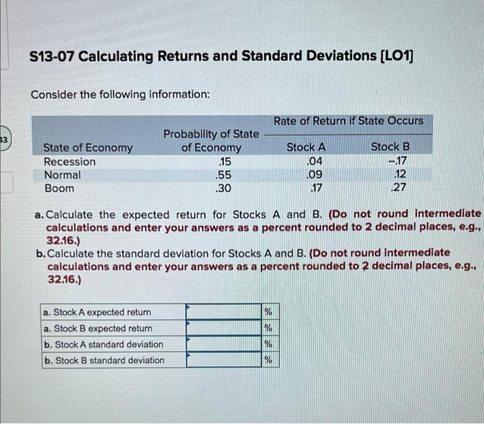 Solved S13-07 Calculating Returns and Standard Deviations | Chegg.com