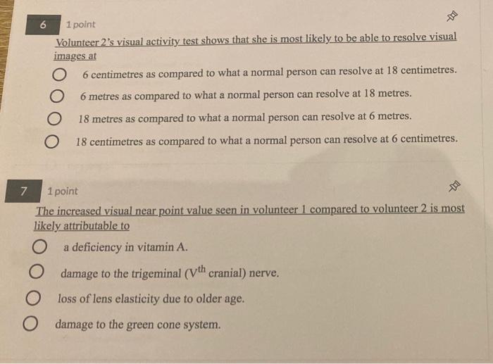 Solved Colour vision test Visual near point (mm) Visual | Chegg.com