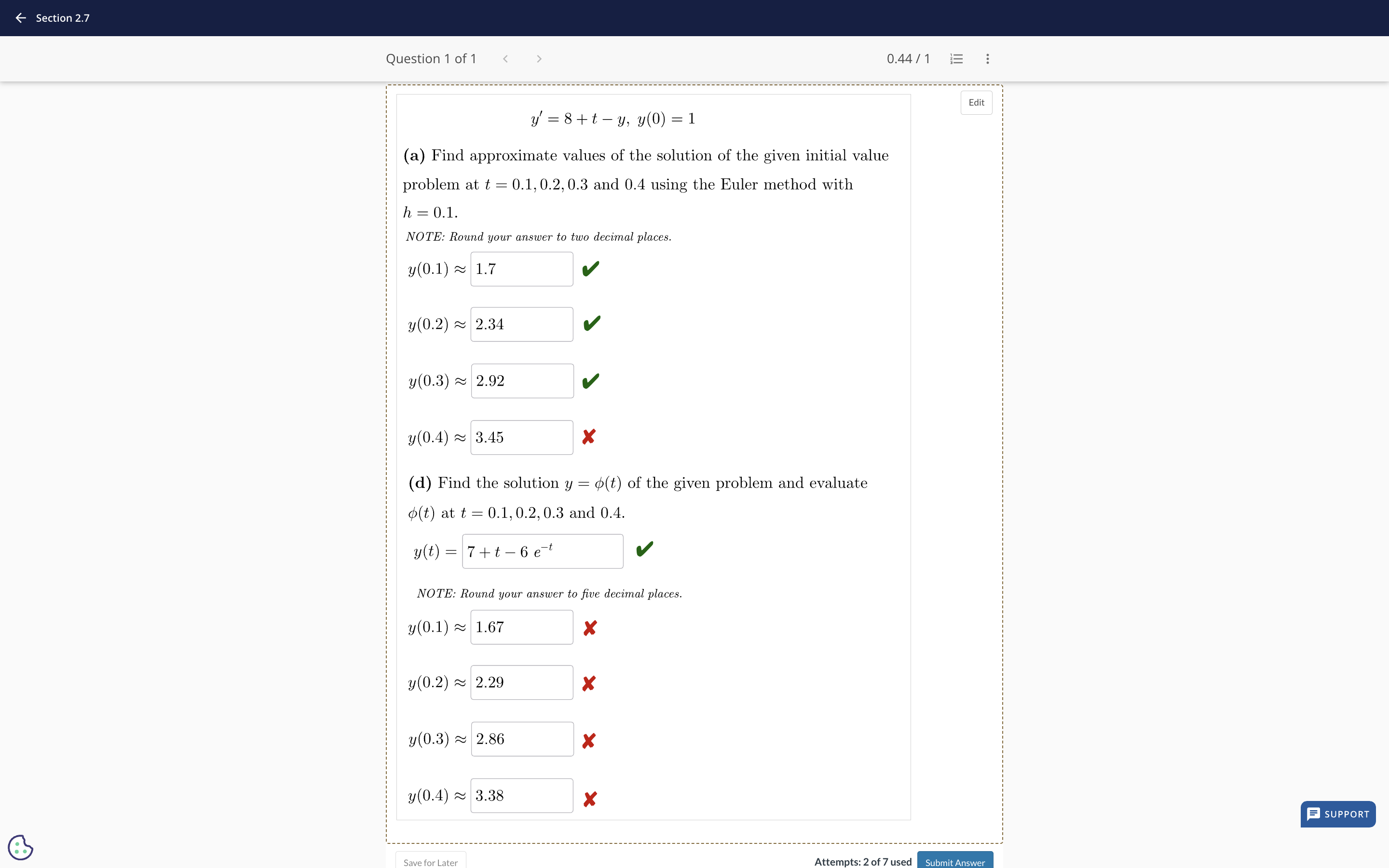Solved y'=8+t-y,y(0)=1(a) ﻿Find approximate values of the | Chegg.com