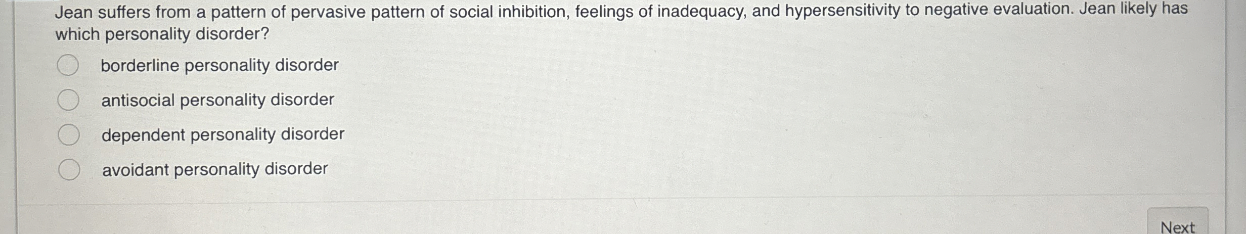 Solved Jean suffers from a pattern of pervasive pattern of | Chegg.com