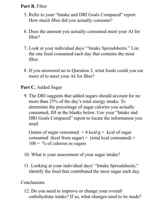 Solved Diet Analysis Part 2 To complete this assignment, you | Chegg.com
