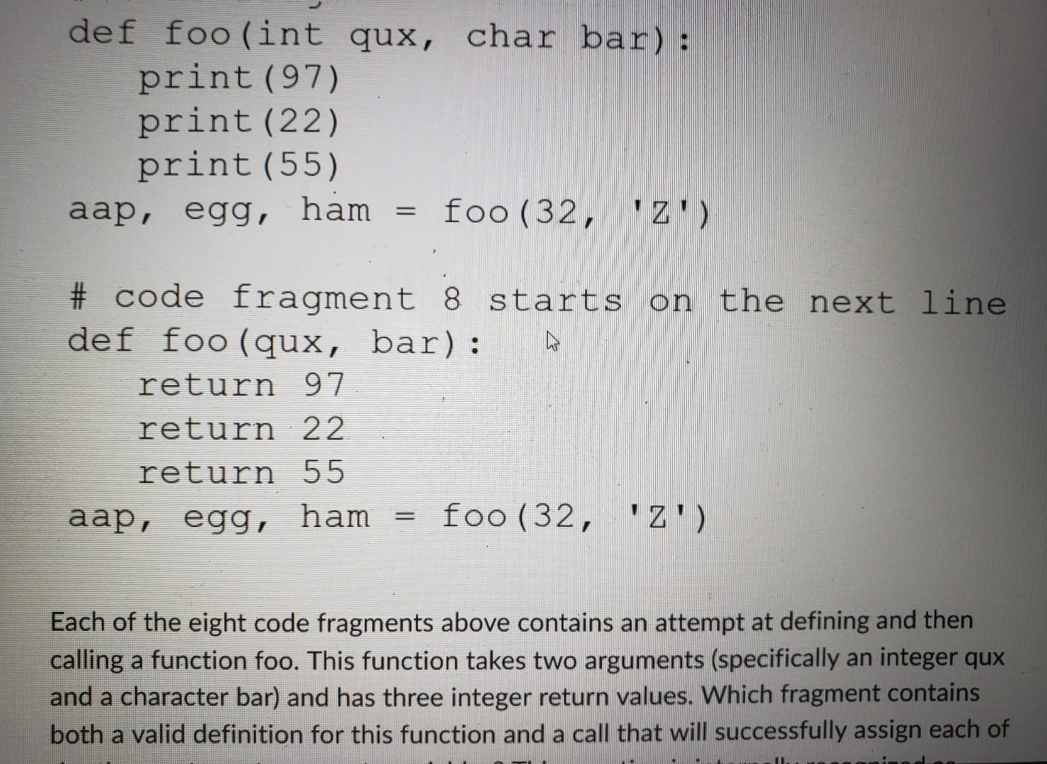 Solved \# code fragment 7 starts on the next line Each of | Chegg.com