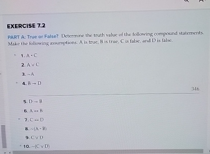 Solved EXERCISE 7.2PART A: True or False? Determine the | Chegg.com