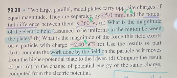 Solved 23.39 - Two large, parallel, metal plates carry | Chegg.com