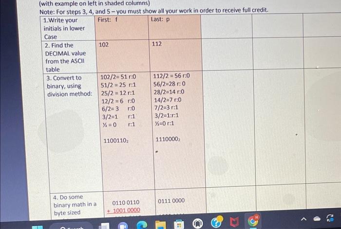 Solved (with example on left in shaded columns) | Chegg.com