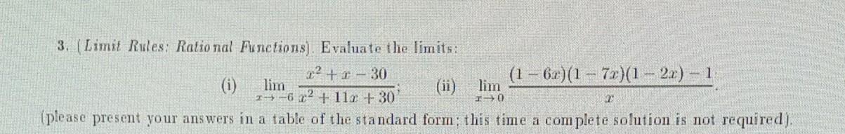 Solved 3. (Limit Rules: Rational Functions). Evaluate the | Chegg.com